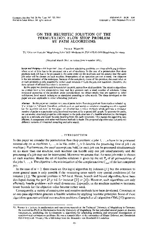 (PDF) On the heuristic solution of the permutation flow shop problem by path algorithms ...