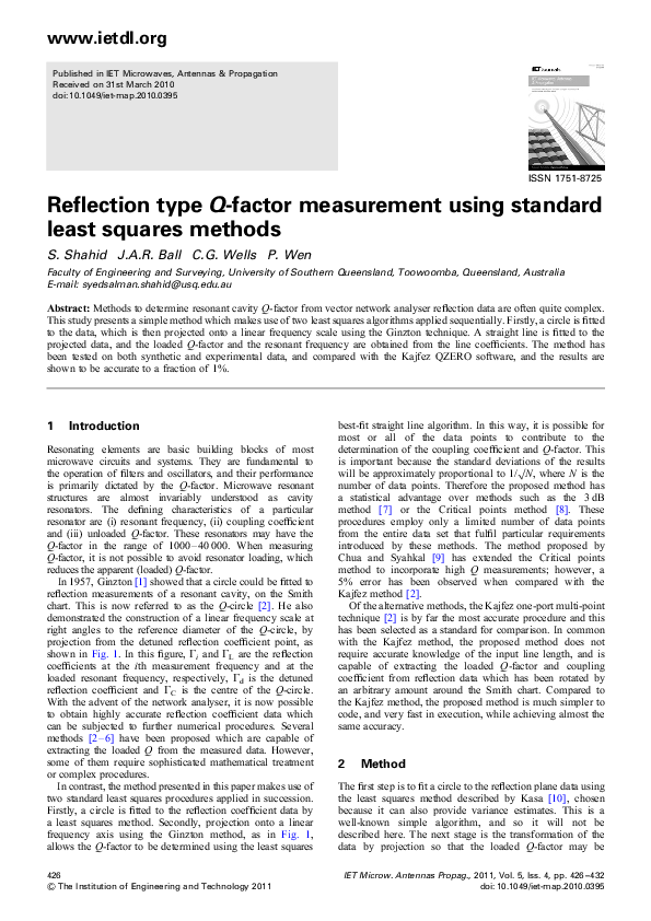 (PDF) Reflection type Q-factor measurement using standard least squares ...