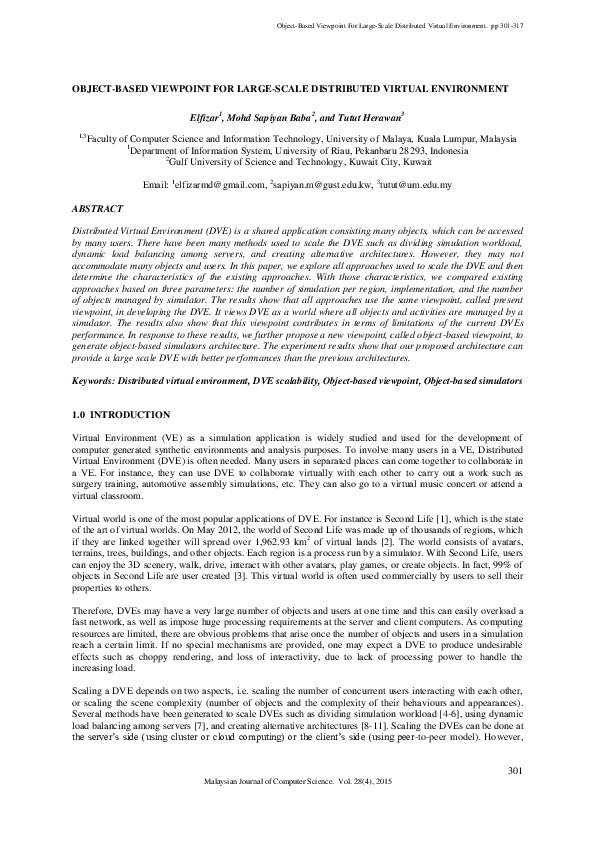 Pdf Object Based Viewpoint For Large Scale Distributed Virtual