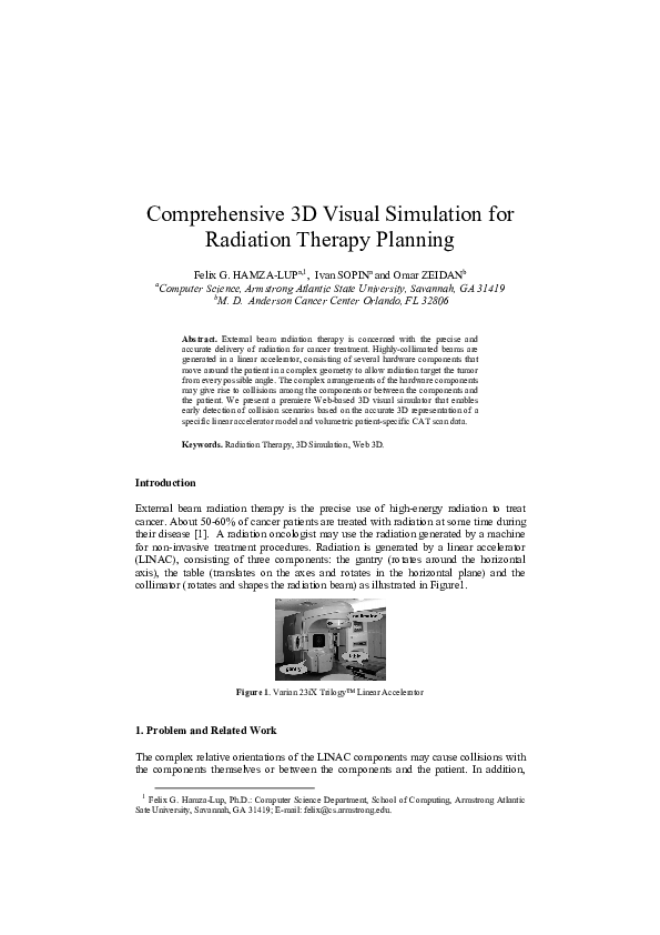 (PDF) Comprehensive 3D visual simulation for radiation therapy planning