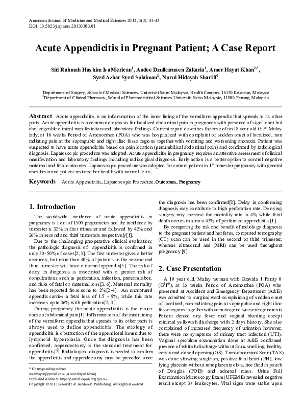 (PDF) Acute Appendicitis in Pregnant Patient; A Case Report