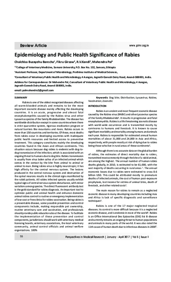 (PDF) Epidemiology and Public Health Significance of Rabies