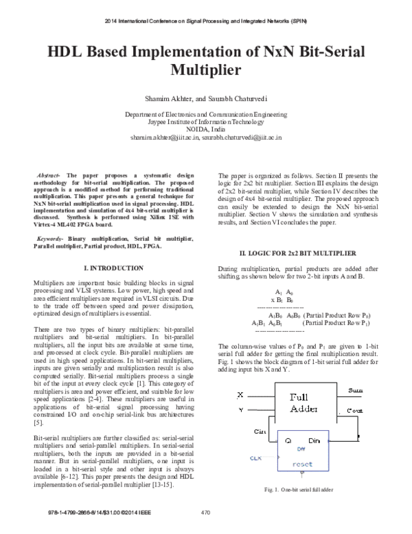 (PDF) HDL based implementation of N×N bit-serial multiplier