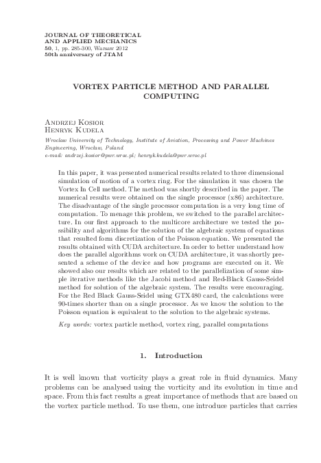Pdf Vortex Particle Method And Parallel Computing