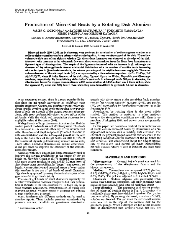 (PDF) Production of micro-gel beads by a rotating disk atomizer