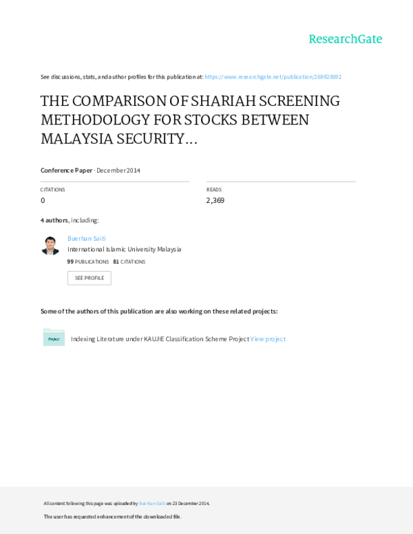 (PDF) THE COMPARISON OF SHARIAH SCREENING METHODOLOGY FOR STOCKS ...