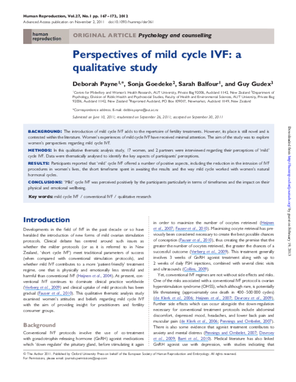 (PDF) Perspectives of mild cycle IVF: a qualitative study