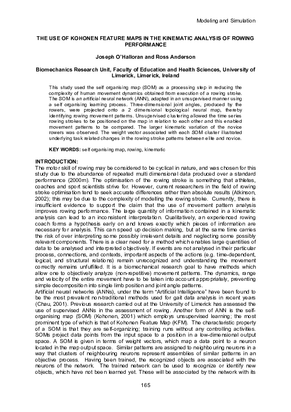 (PDF) The Use of Kohonen Feature Maps in the Kinematic Analysis of Rowing Performance | Joseph O ...