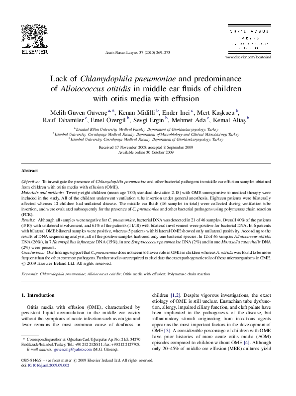 (PDF) Lack of Chlamydophila pneumoniae and predominance of Alloiococcus ...