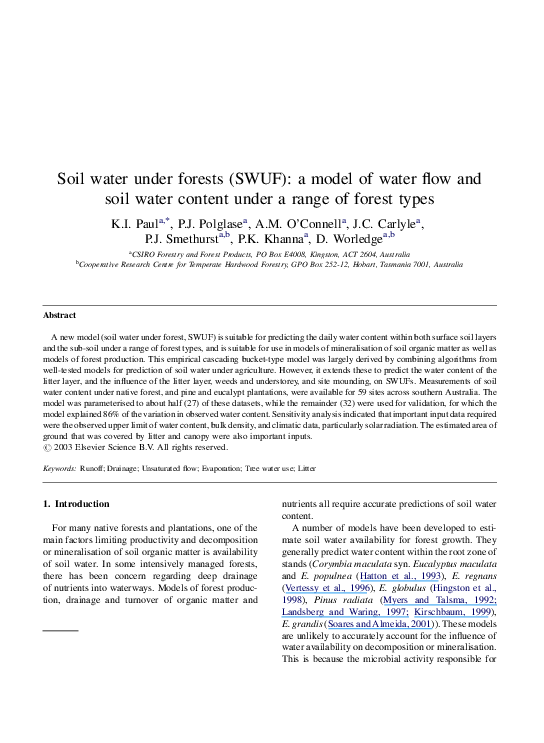 (PDF) Soil water under forests (SWUF): a model of water flow and soil ...