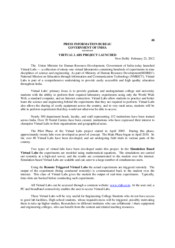 (PDF) 8 PRESS INFORMATION BUREAU GOVERNMENT OF INDIA ******* VIRTUAL ...