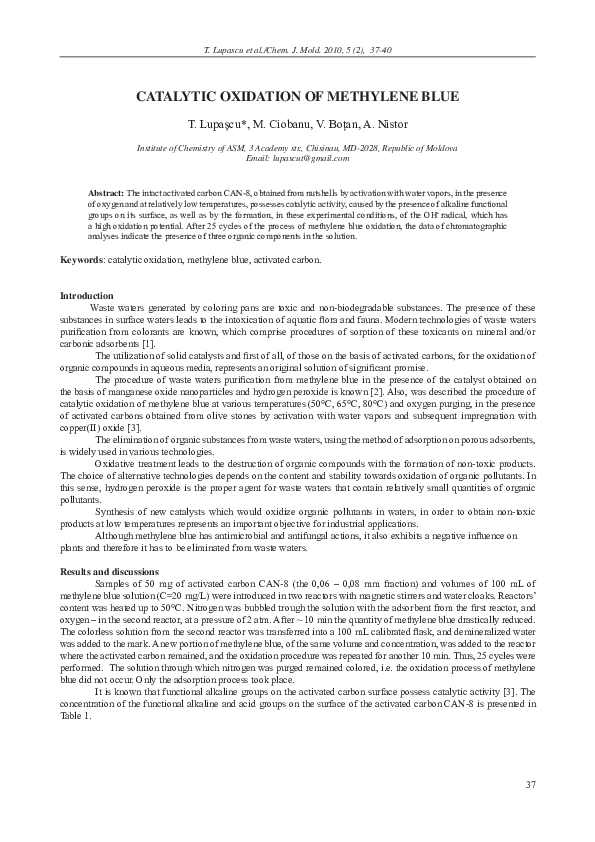 (PDF) CATALYTIC OXIDATION OF METHYLENE BLUE