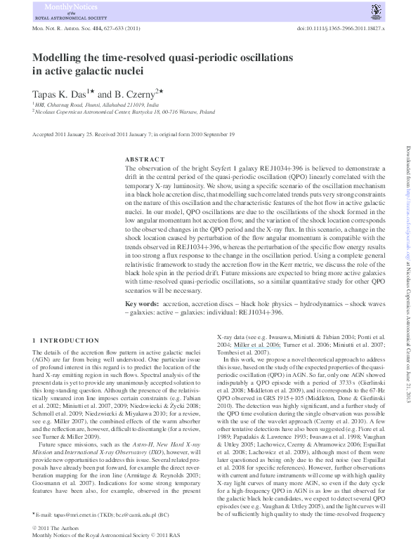 (PDF) Modelling the time-resolved quasi-periodic oscillations in active galactic nuclei