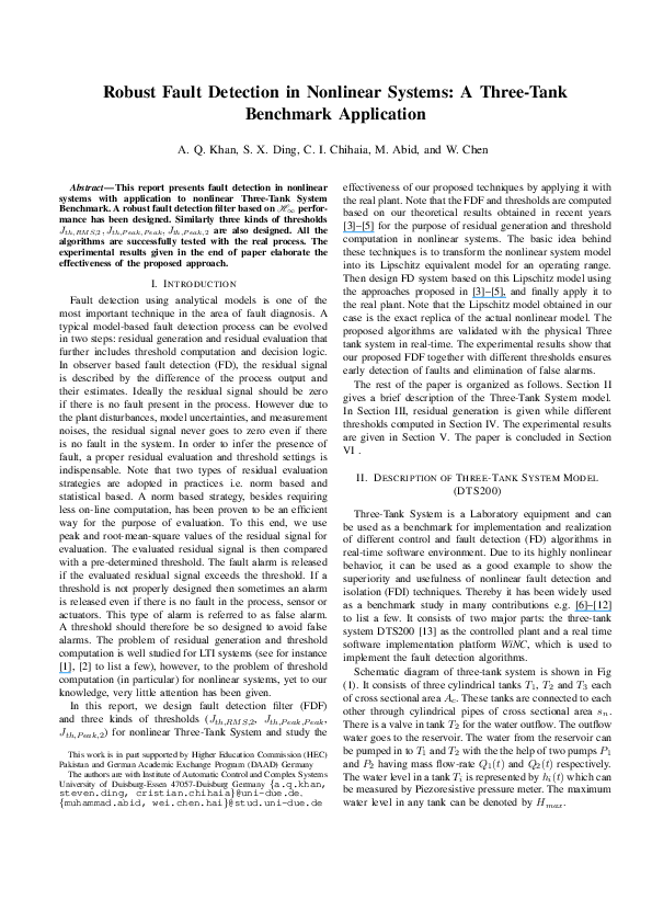 (PDF) Robust fault detection in nonlinear systems: A Three-Tank ...