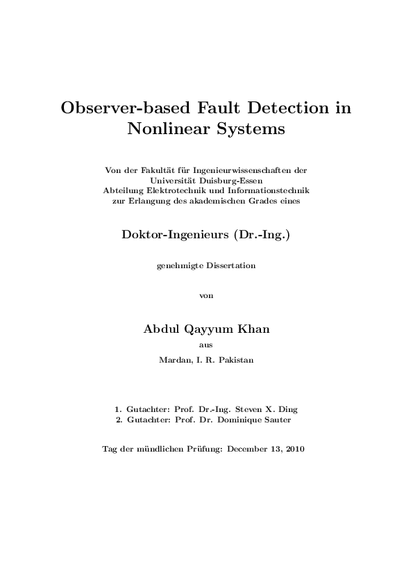 (PDF) Observer-based Fault Detection in Nonlinear Systems