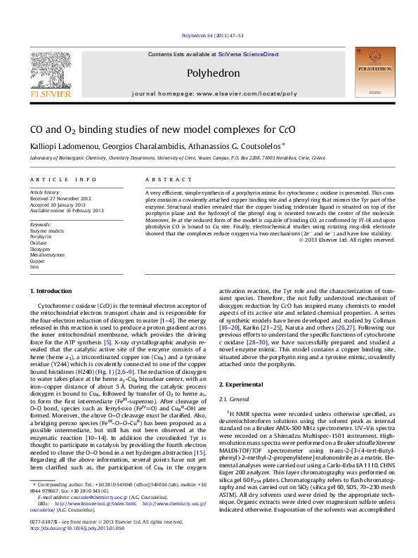 (PDF) CO and O2 binding studies of new model complexes for CcO ...