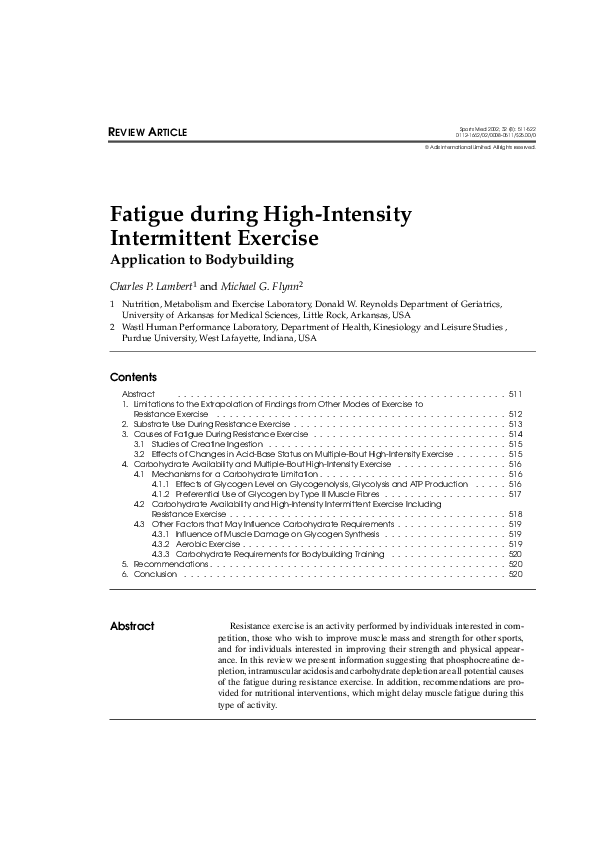 (PDF) Fatigue during High-Intensity Intermittent Exercise: Application ...