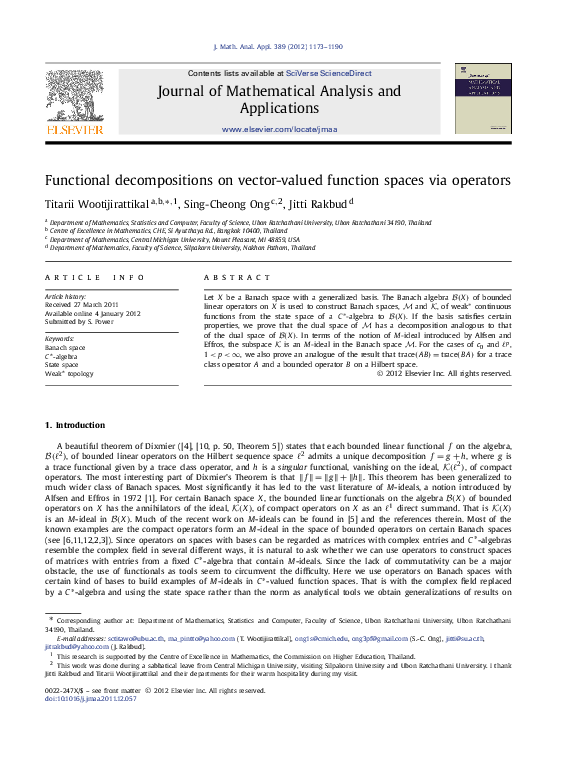(PDF) Functional decompositions on vector-valued function spaces via operators | Jitti Rakbud ...