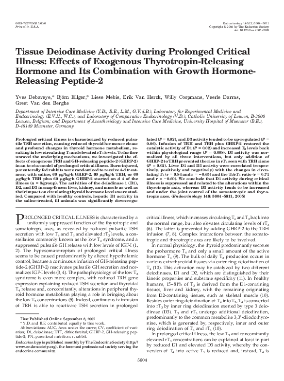 (PDF) Tissue Deiodinase Activity during Prolonged Critical Illness ...