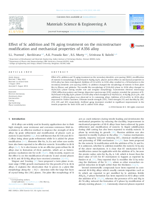 Pdf Effect Of Sc Addition And T6 Aging Treatment On The Microstructure Modification And