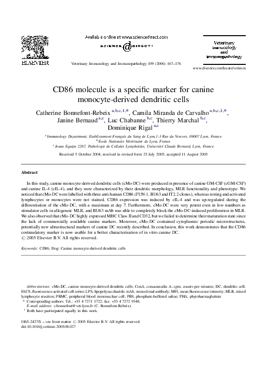 (PDF) CD86 molecule is a specific marker for canine monocyte-derived ...
