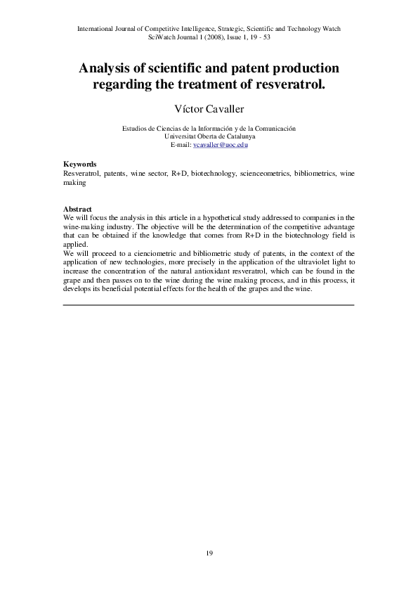 (PDF) Analysis of scientific and patent production regarding the ...