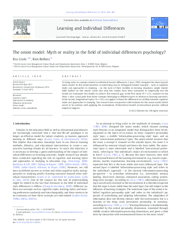 (PDF) The onion model: Myth or reality in the field of individual ...