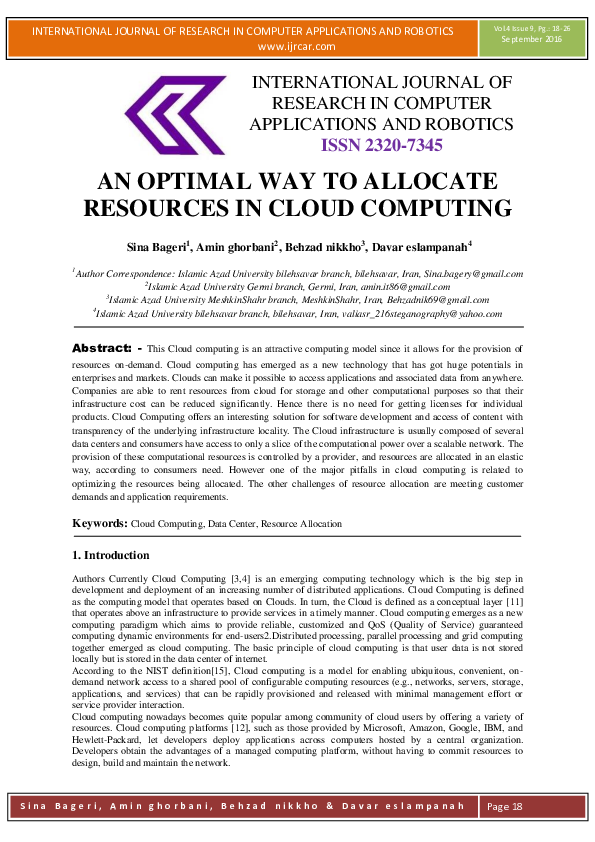 (PDF) AN OPTIMAL WAY TO ALLOCATE RESOURCES IN CLOUD COMPUTING