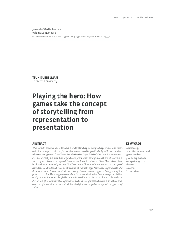 (PDF) Playing the hero: How games take the concept of storytelling from ...
