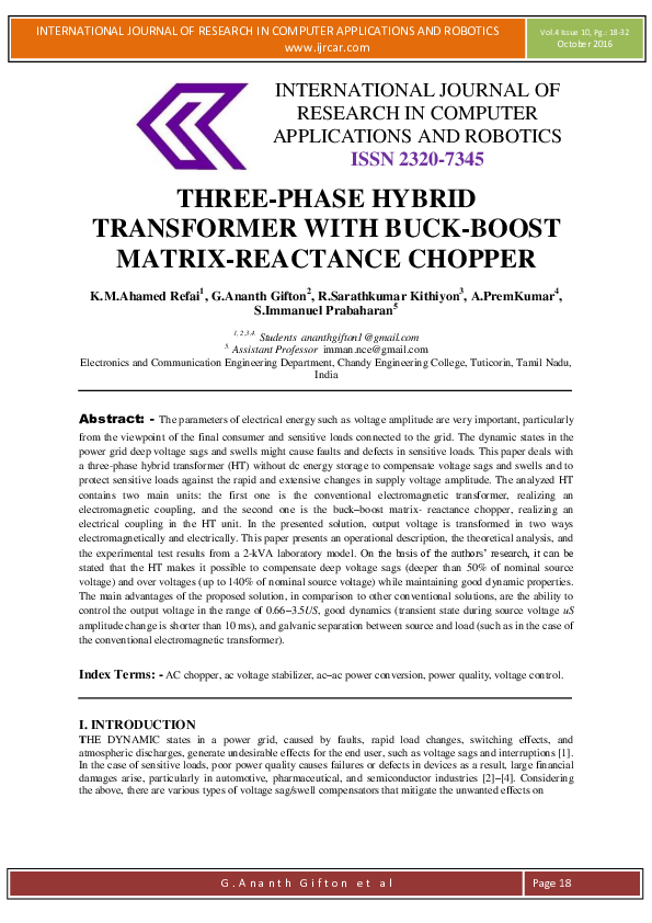 (PDF) THREE-PHASE HYBRID TRANSFORMER WITH BUCK-BOOST MATRIX-REACTANCE ...