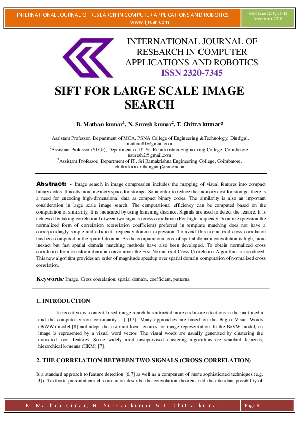 (PDF) SIFT FOR LARGE SCALE IMAGE SEARCH