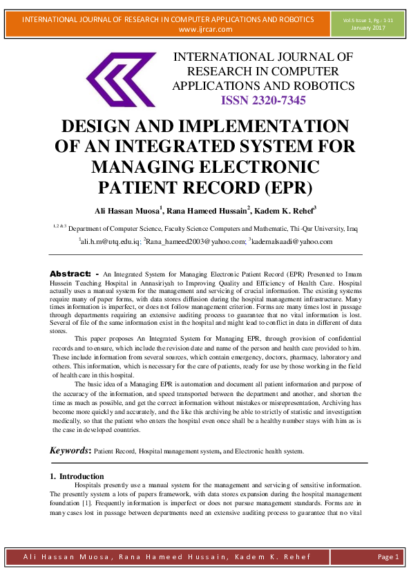 (PDF) DESIGN AND IMPLEMENTATION OF AN INTEGRATED SYSTEM FOR MANAGING ...