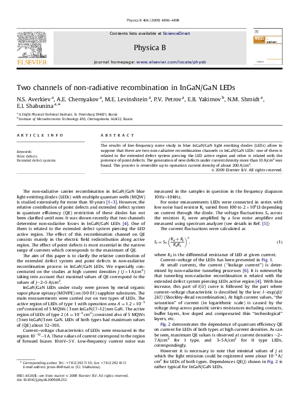 (PDF) Two channels of non-radiative recombination in InGaN/GaN LEDs