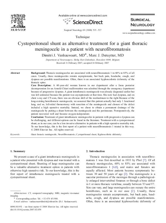 (PDF) Cystoperitoneal shunt as alternative treatment for a giant ...