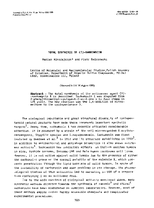 (PDF) Total synthesis of (±)-sarkomycin