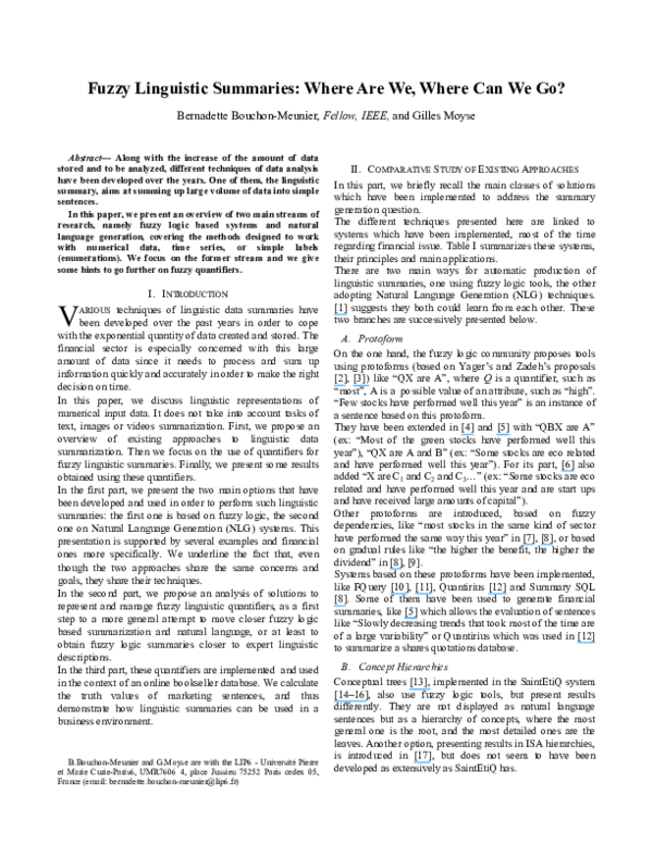 (PDF) Fuzzy linguistic summaries: Where are we, where can we go? | Gilles Moyse - Academia.edu