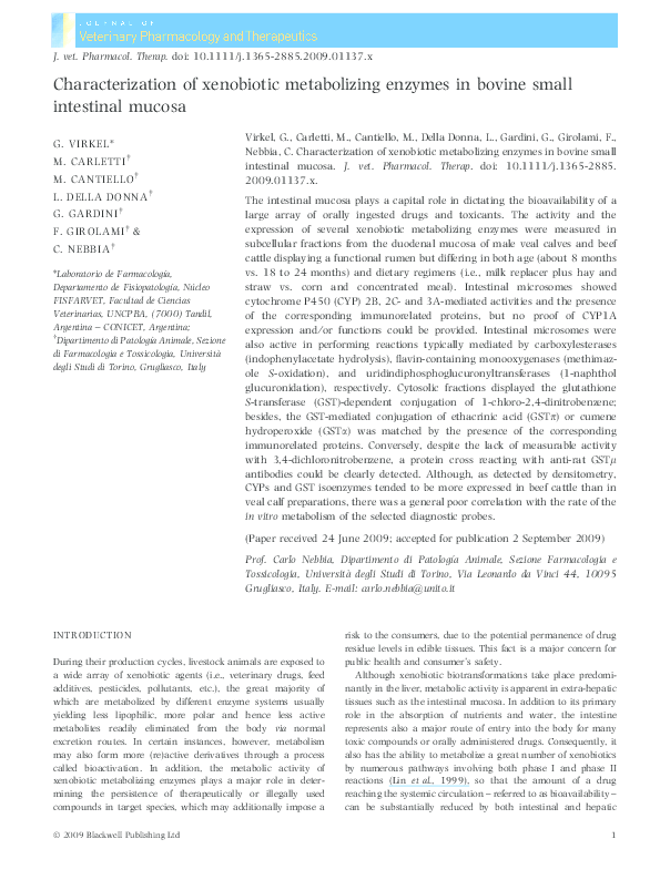 Pdf Characterization Of Xenobiotic Metabolizing Enzymes In Bovine