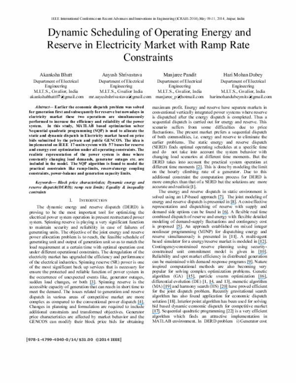 (PDF) Dynamic scheduling of operating energy and reserve in electricity ...