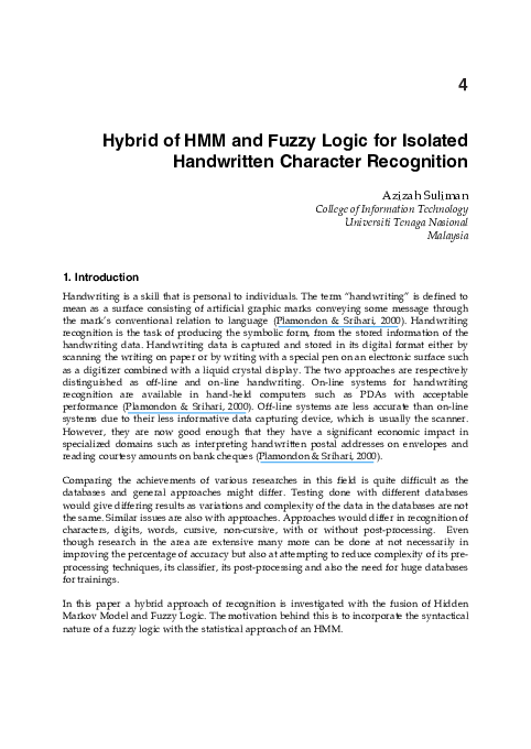 (PDF) Hybrid of HMM and Fuzzy Logic for Isolated Handwritten Character Recognition
