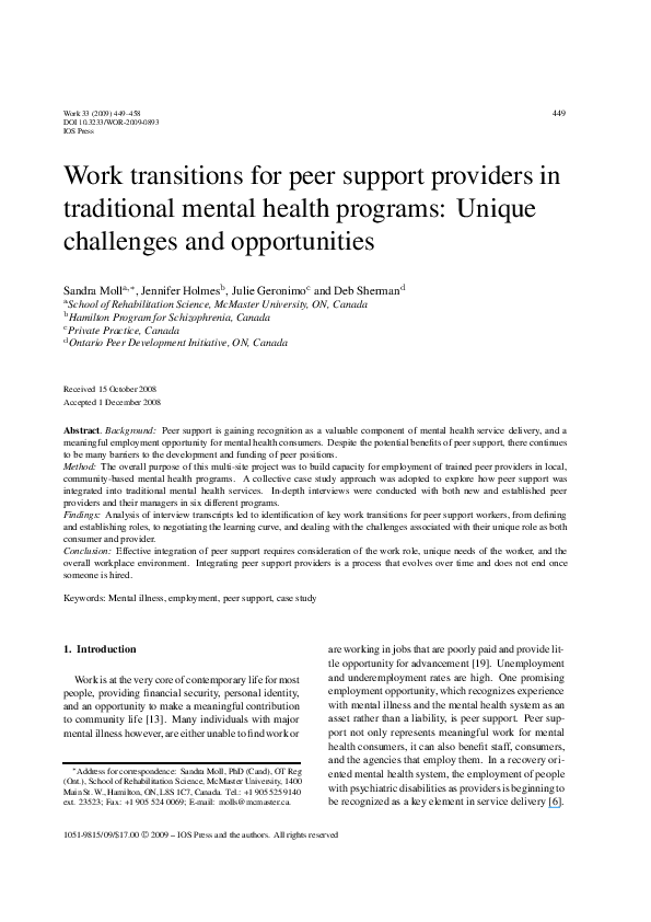 (PDF) Work transitions for peer support providers in traditional mental ...