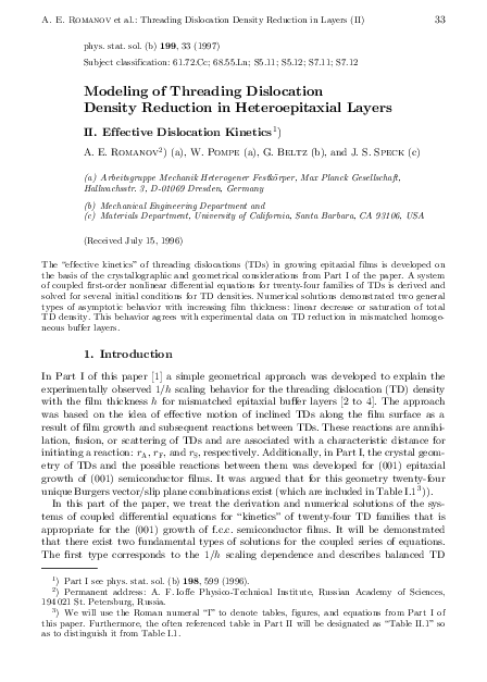 (PDF) Modeling of Threading Dislocation Density Reduction in Heteroepitaxial Layers
