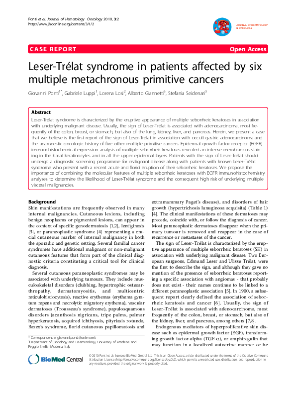 (PDF) Leser-Tr lat syndrome in patients affected by six multiple ...