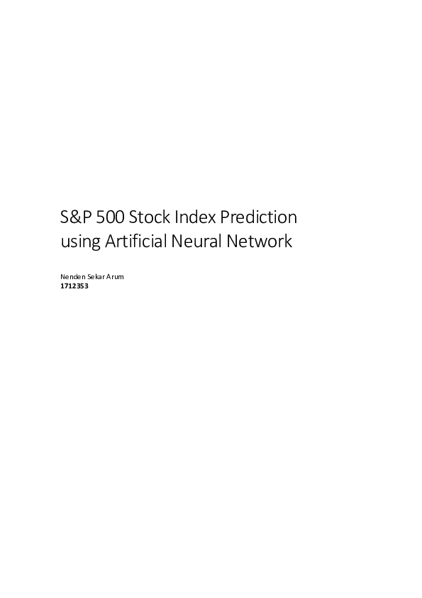 Pdf Sandp 500 Stock Index Prediction Using Artificial Neural Network