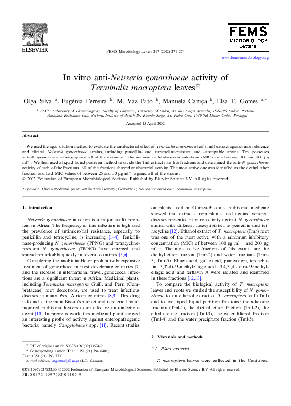 (PDF) In vitro anti-Neisseria gonorrhoeae activity of Terminalia ...