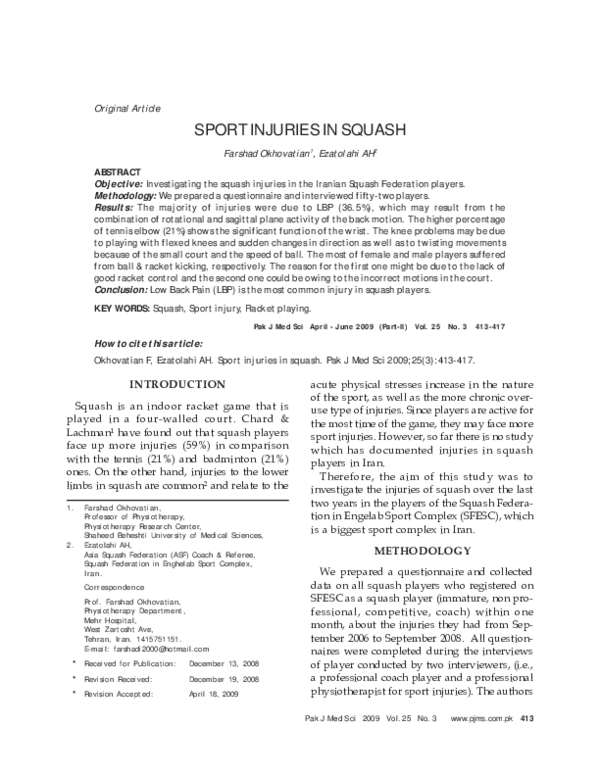 (PDF) Sport injuries in squash