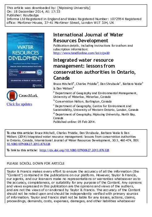 (PDF) Integrated water resource management: lessons from conservation ...