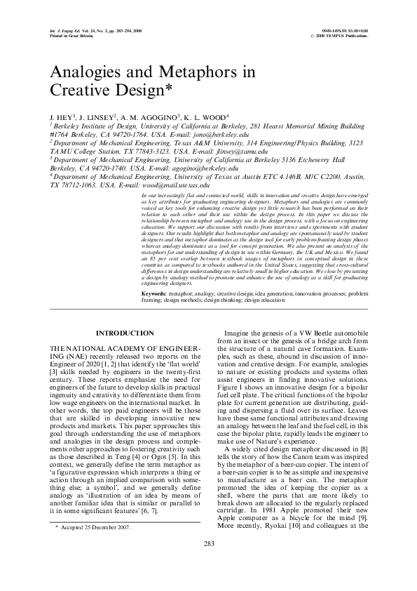 (PDF) Analogies and Metaphors in Creative Design