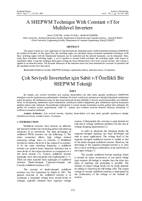 (PDF) A SHEPWM Technique With Constant v/f for Multilevel Inverters
