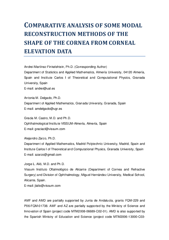 Pdf Comparative Analysis Of Some Modal Reconstruction Methods Of The Shape Of The Cornea From