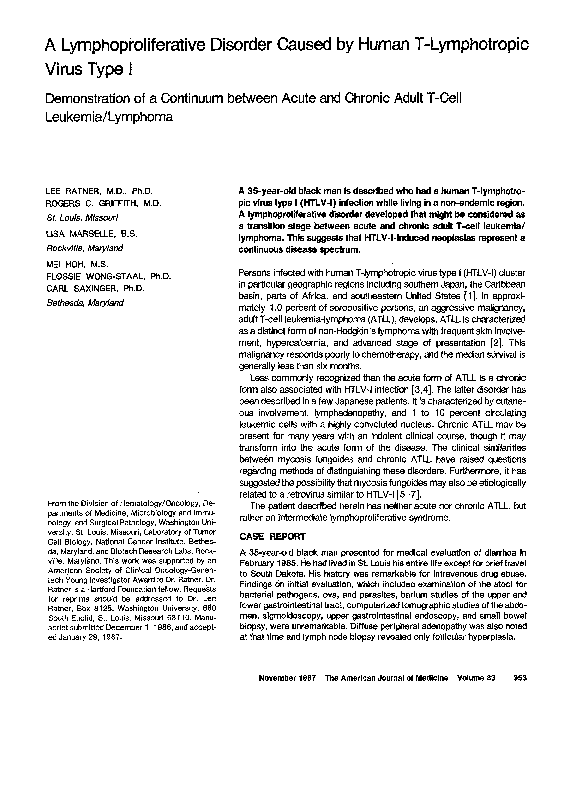 (PDF) A lymphoproliferative disorder caused by human T-lymphotropic ...
